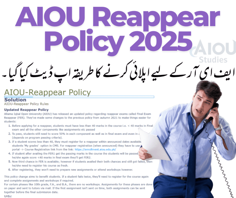 AIOU Reappear Policy 2025: Updated Rules And How To Apply For FER - AIOU Studies